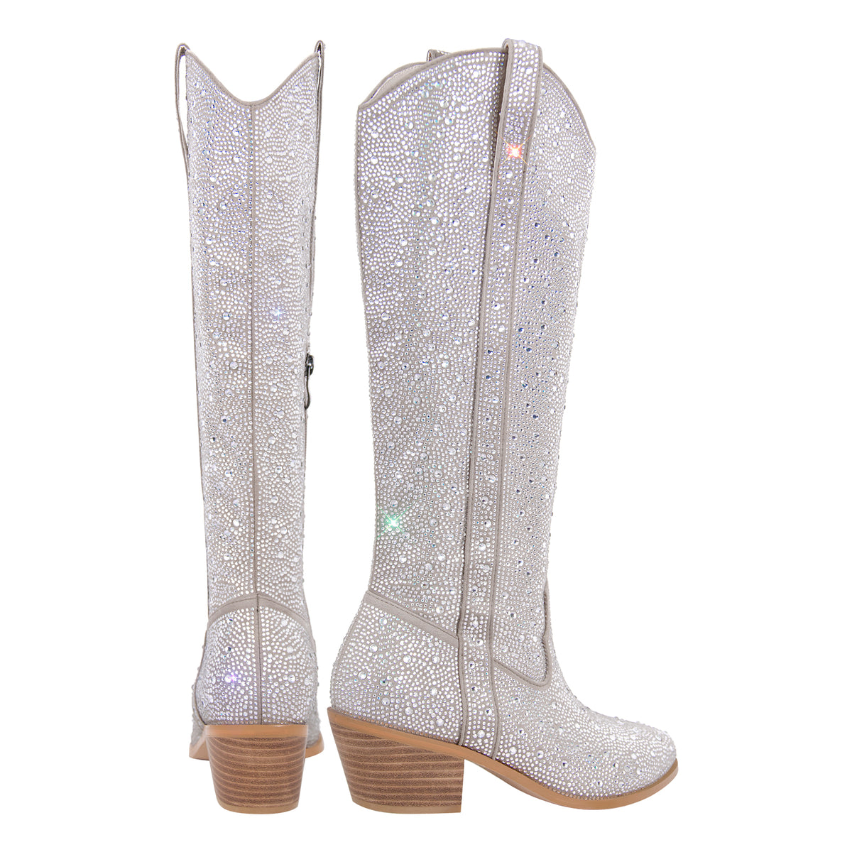 Rhinestone Round Toe Knee-high Boots – Missheel