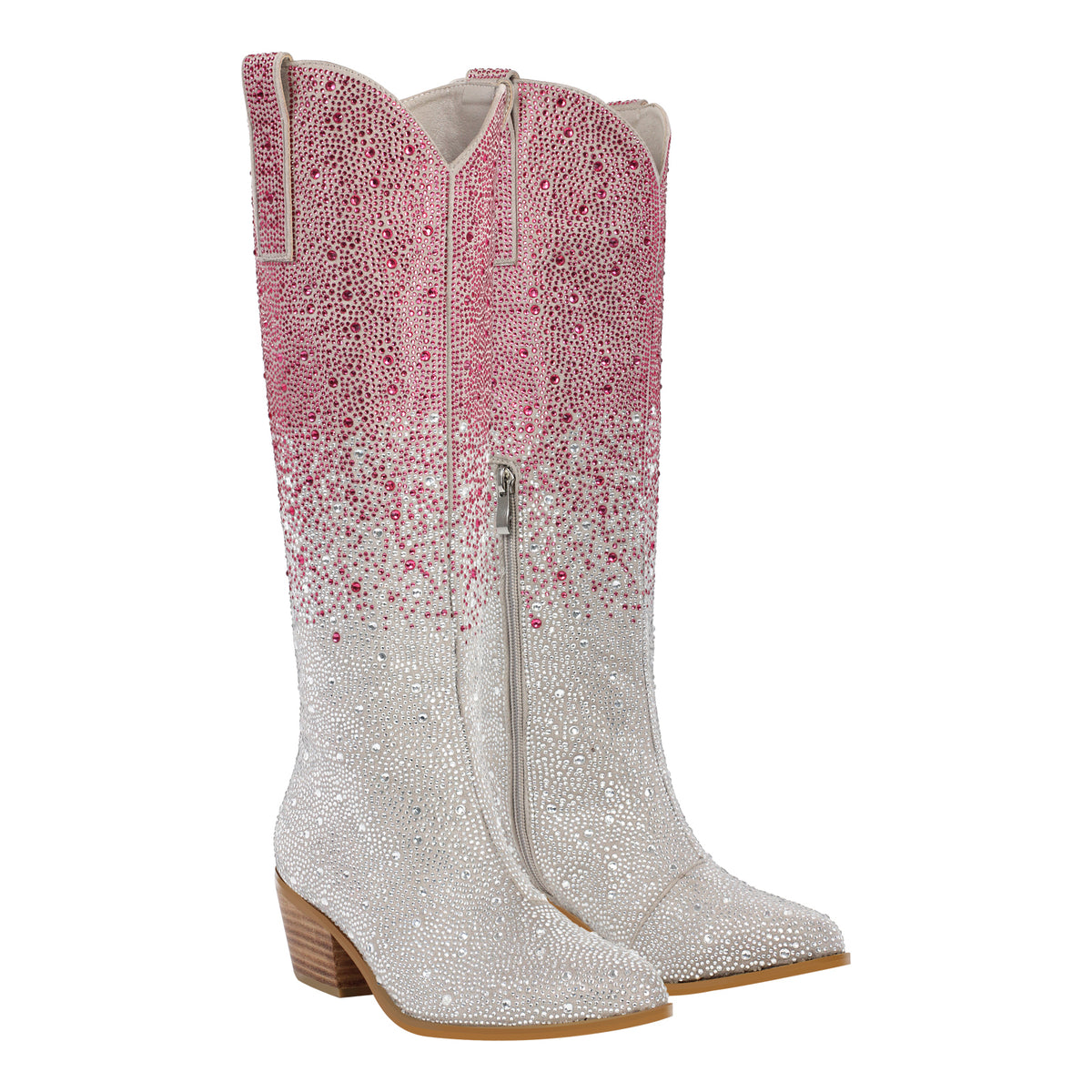 Rhinestone Knee High Chunky Heel Western Boots – Missheel