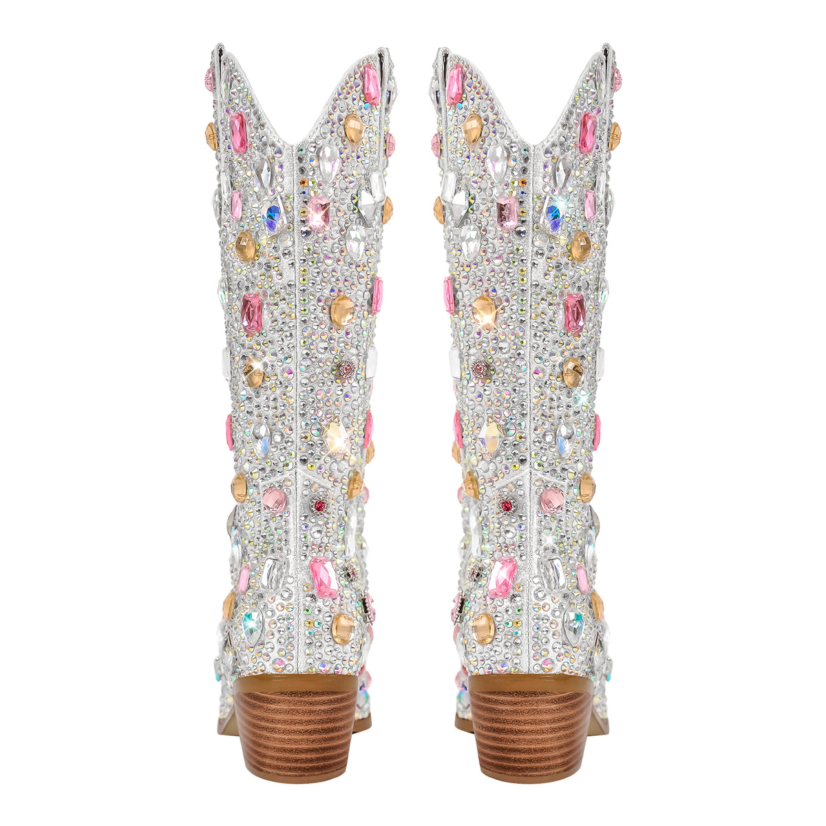 Multi-colored Rhinestone Mid-calf Western Boots – Missheel