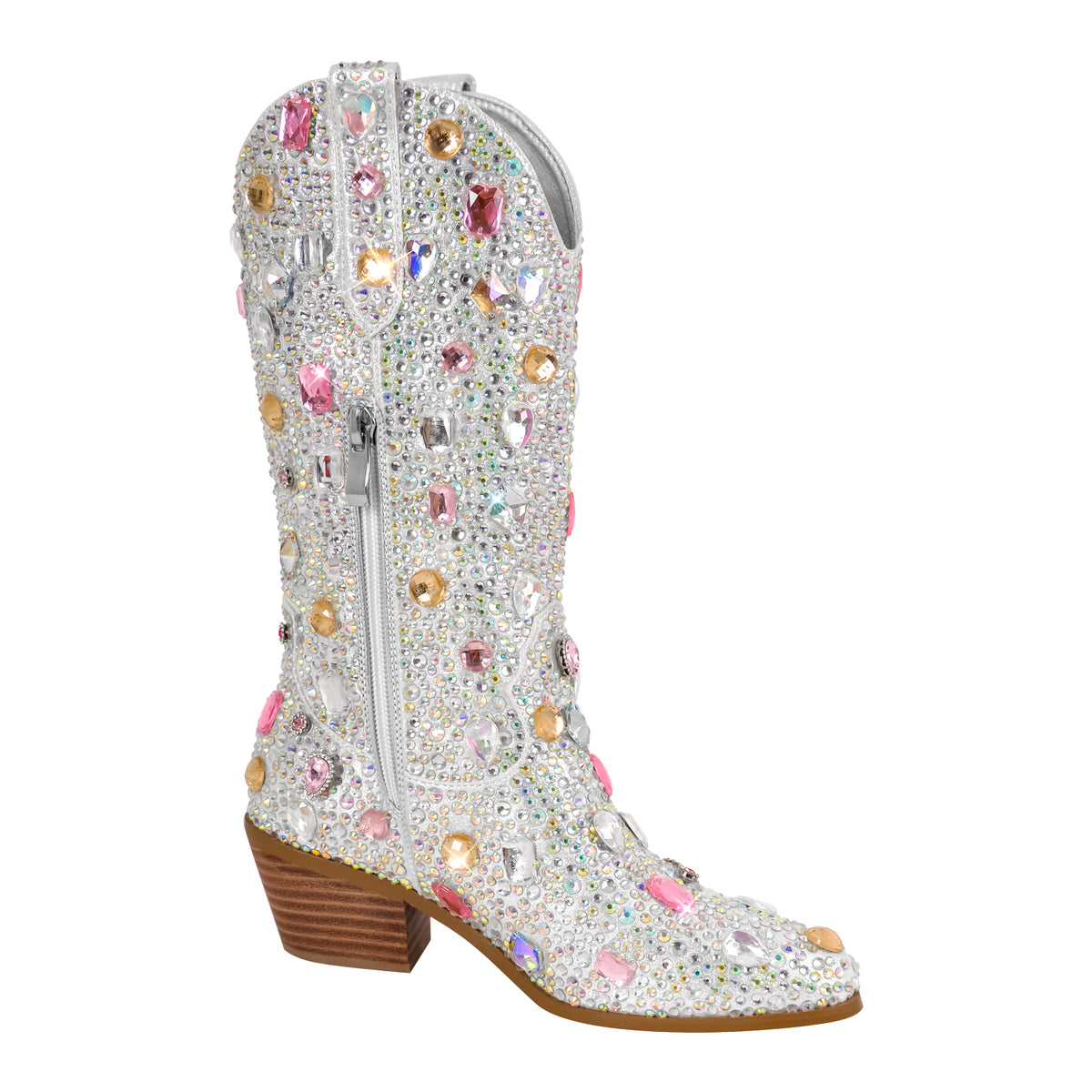 Multi-colored Rhinestone Mid-calf Western Boots – Missheel