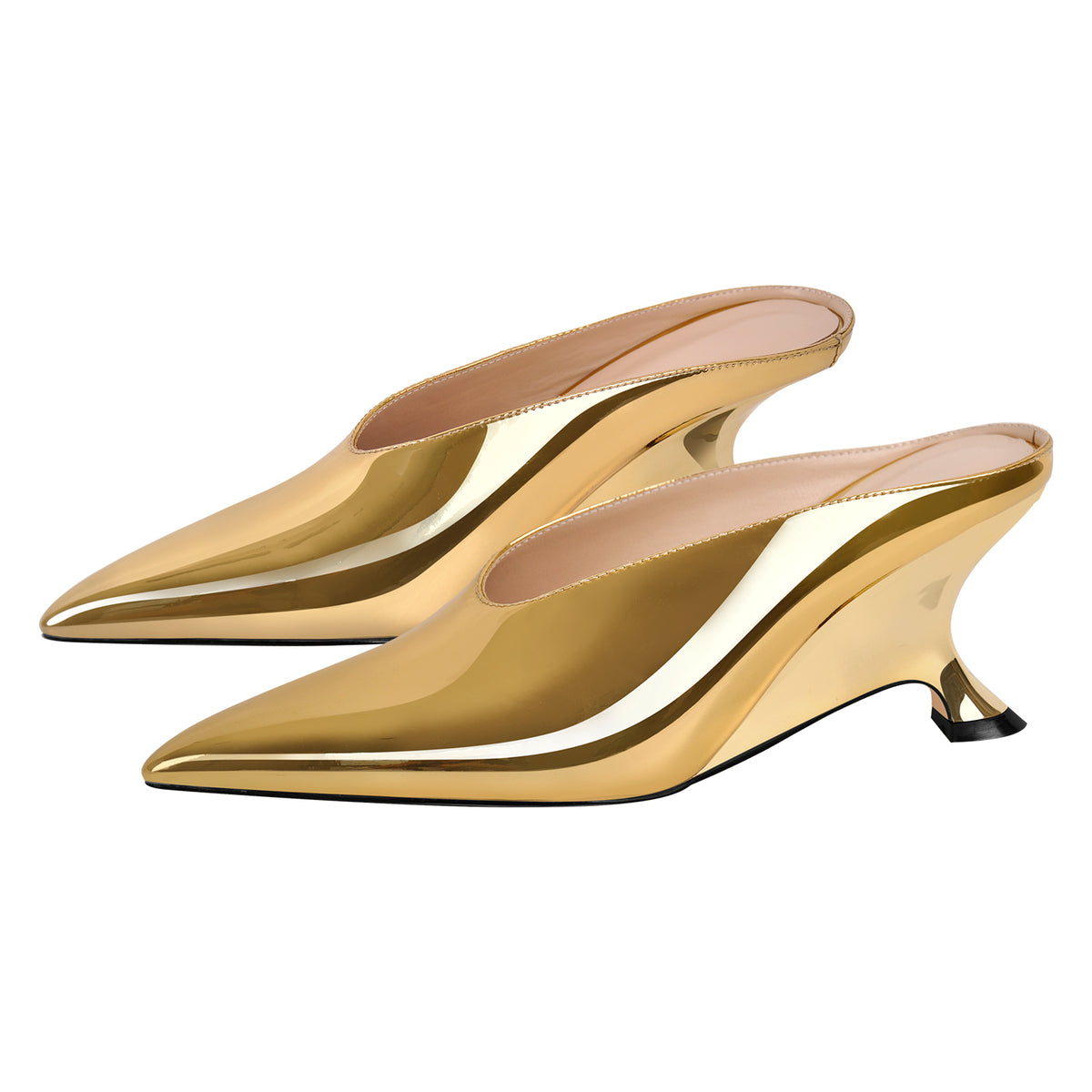 Pointed Toe Patent Leather Wedge Heel Mule Pumps – Missheel