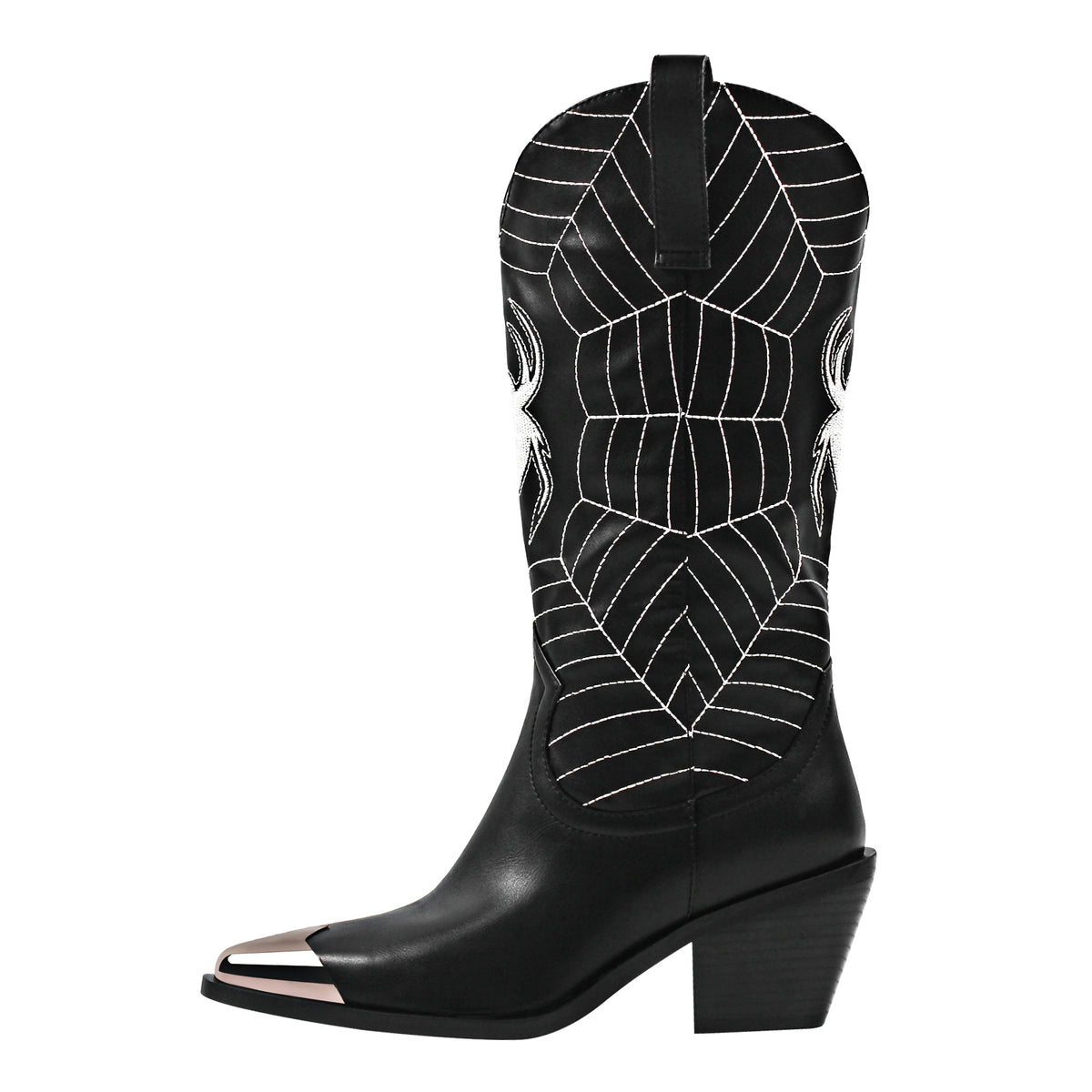 Embroidery Spider Webs Metal Pointed Toe Boots – Missheel